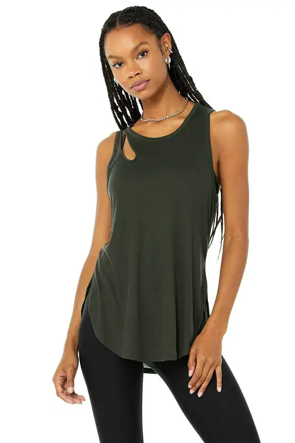 Alo Yoga Ribbed Peak Tank Top - Dark Cactus | Editorialist
